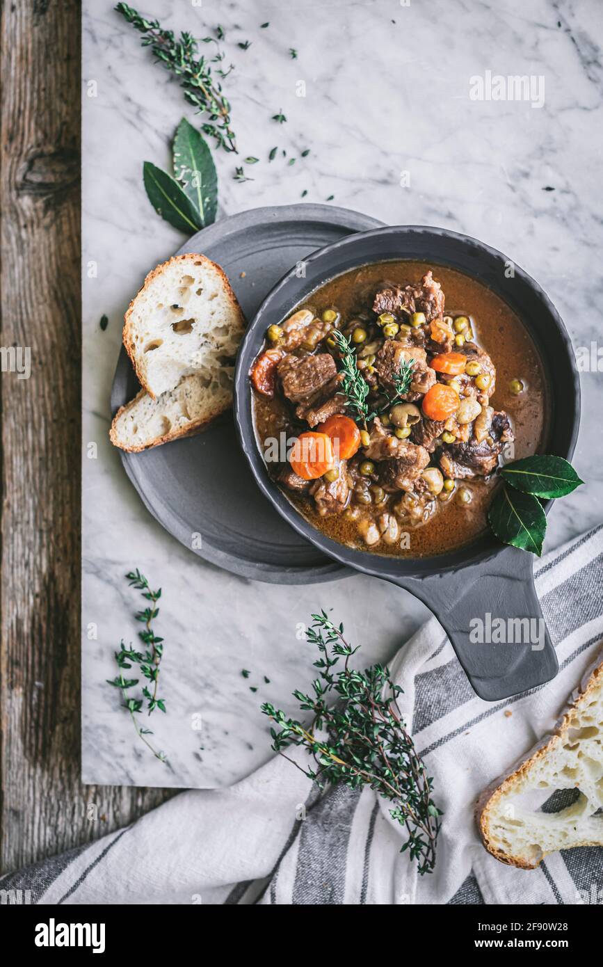 Beef Stew with vegetables in a casserole dish Stock Photo - Alamy