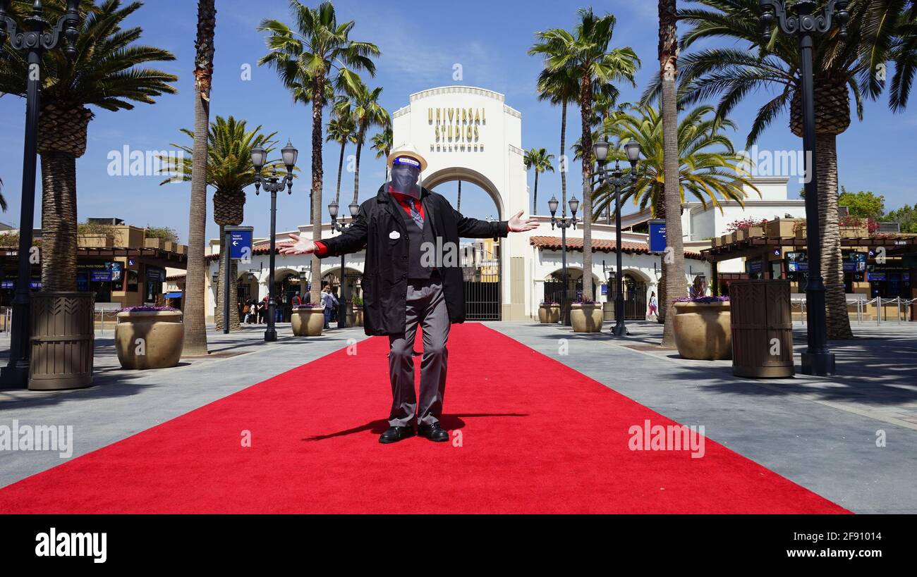 Los Angeles, USA. 15th Apr, 2021. A staff member poses during a preview ...