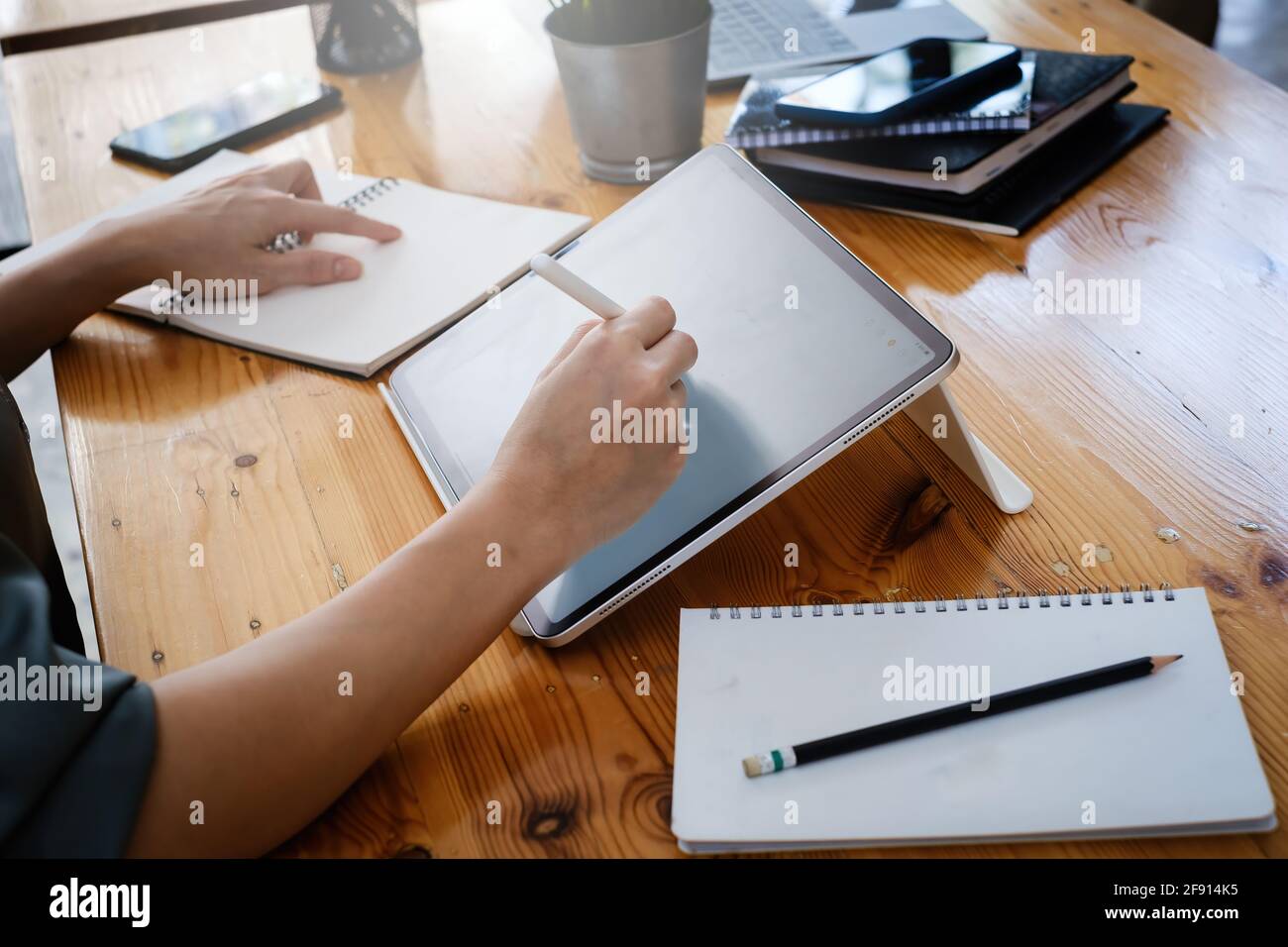 User experience concept. Creative Web Designer sketching application ...