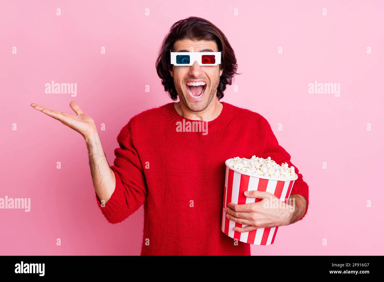 Photo portrait of funny laughing man watching comedy wearing 3d glasses ...