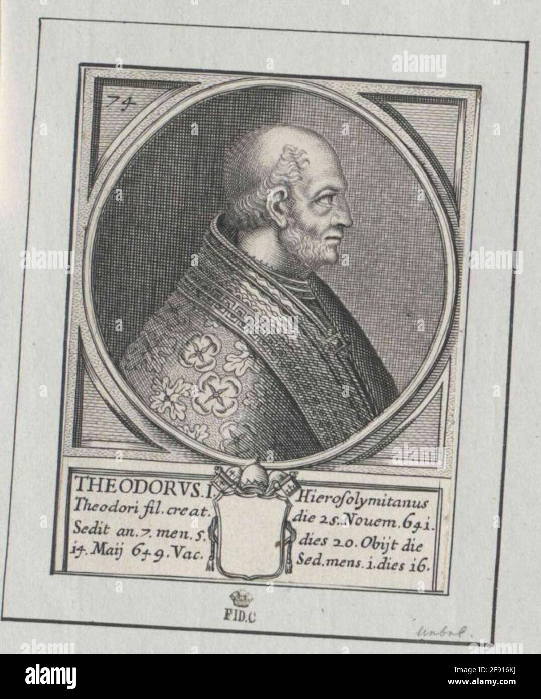 Theodor I., papa Stock Photo - Alamy