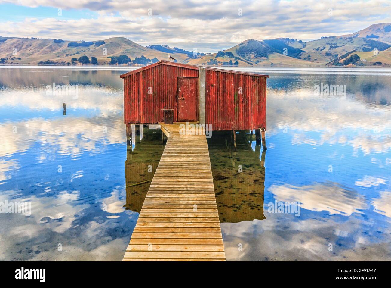 Boatshed at Hooper's Inlet, Otago Peninsular, South Island, New Zealand ...