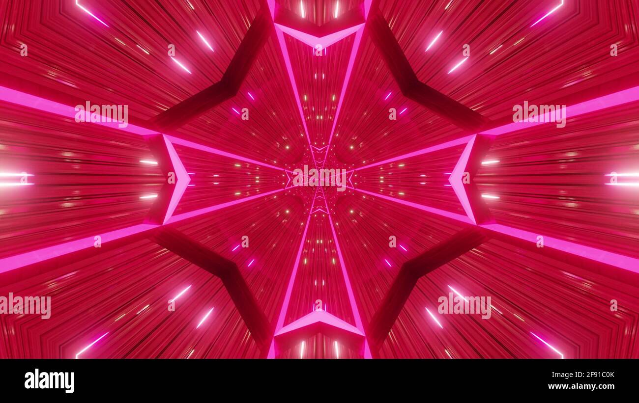 3D rendering of futuristic bright neon crimson fractal cross shaped ...