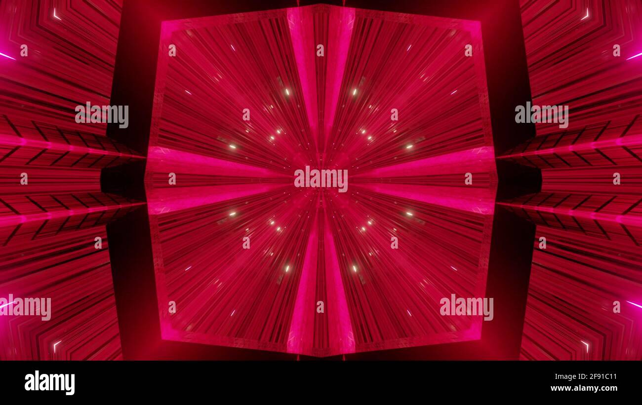 3D rendering of futuristic bright neon red fractal cross shaped ...