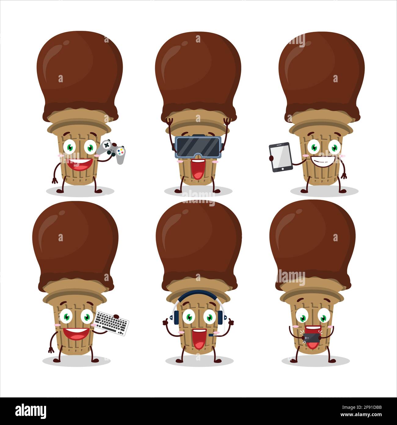Ice cream chocolate cartoon character are playing games with various ...