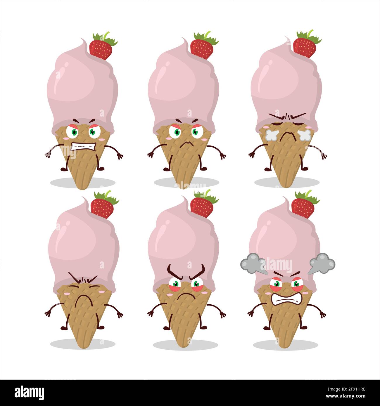Ice cream strawberry cartoon character with various angry expressions ...
