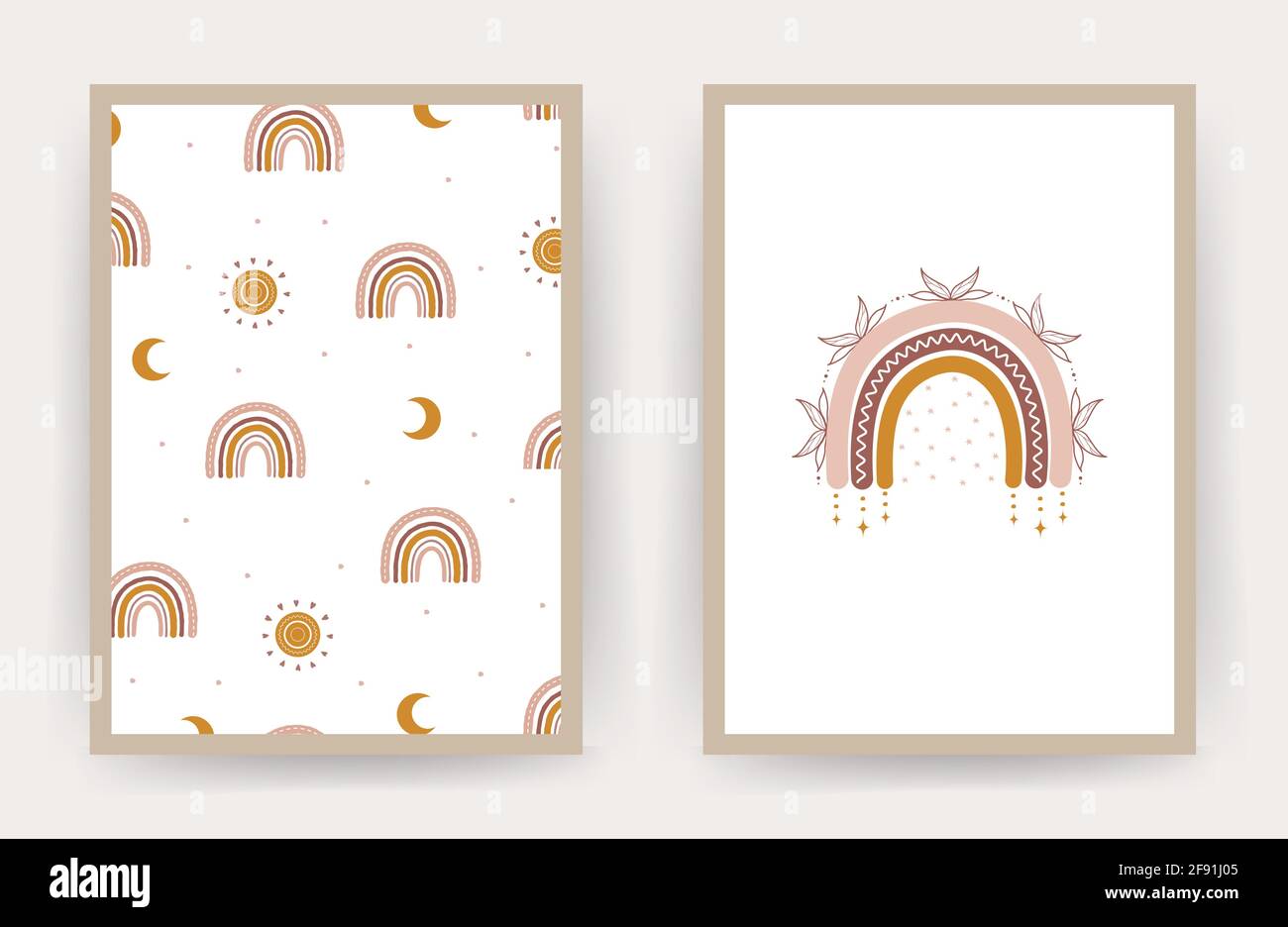 Rainbow boho posters. Scandinavian design for children wallpaper and ...