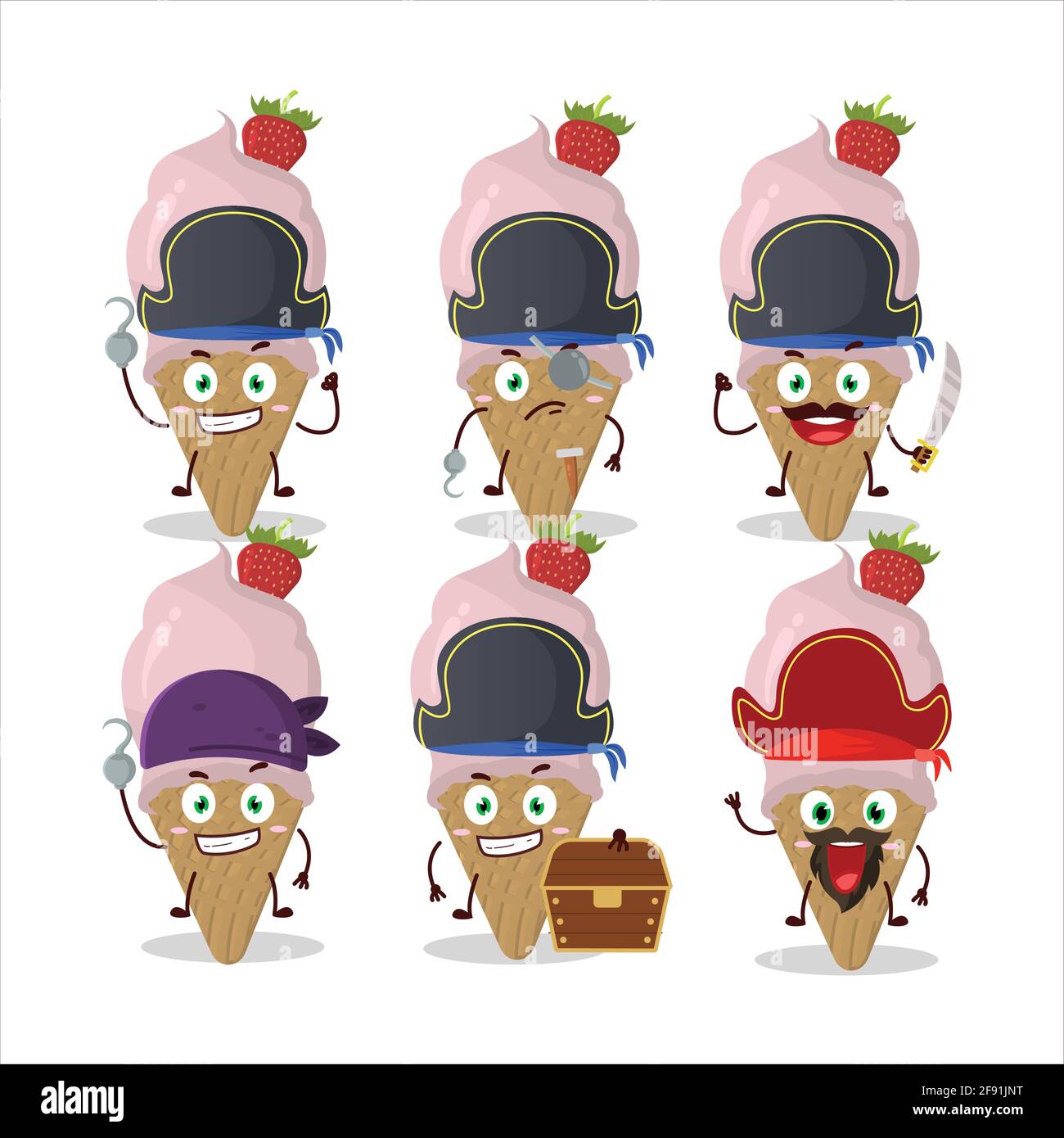 Cartoon character of ice cream strawberry with various pirates ...