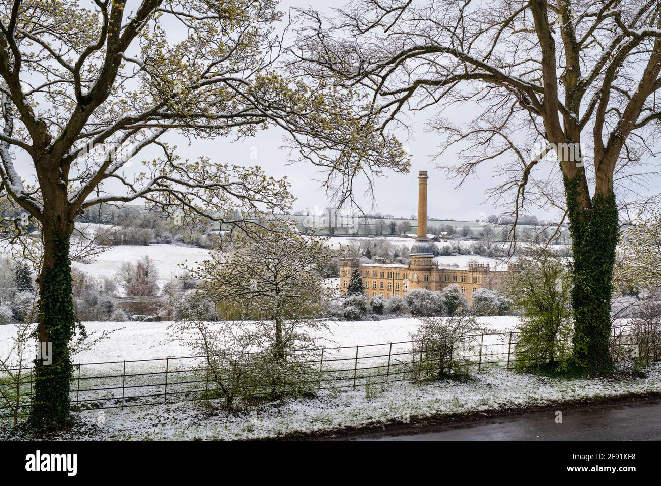 Bliss Tweed Mill in the April snow. Chipping Norton, Cotswolds ...