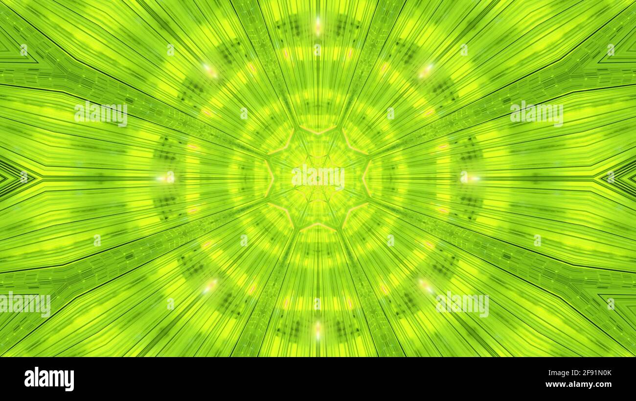 3D rendering of futuristic bright neon green fractal flower shaped ...