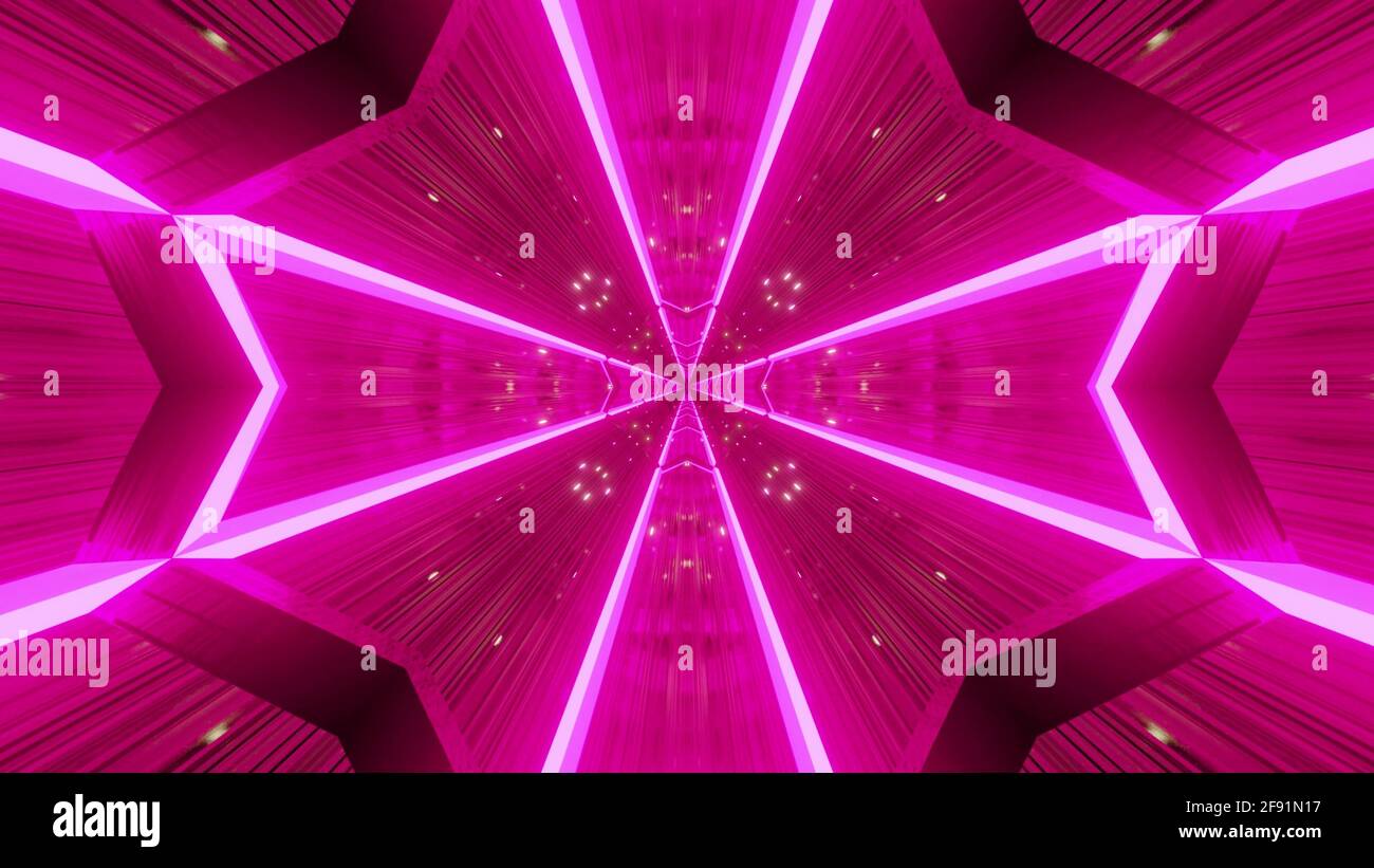 3D rendering of futuristic bright neon crimson fractal cross shaped ...