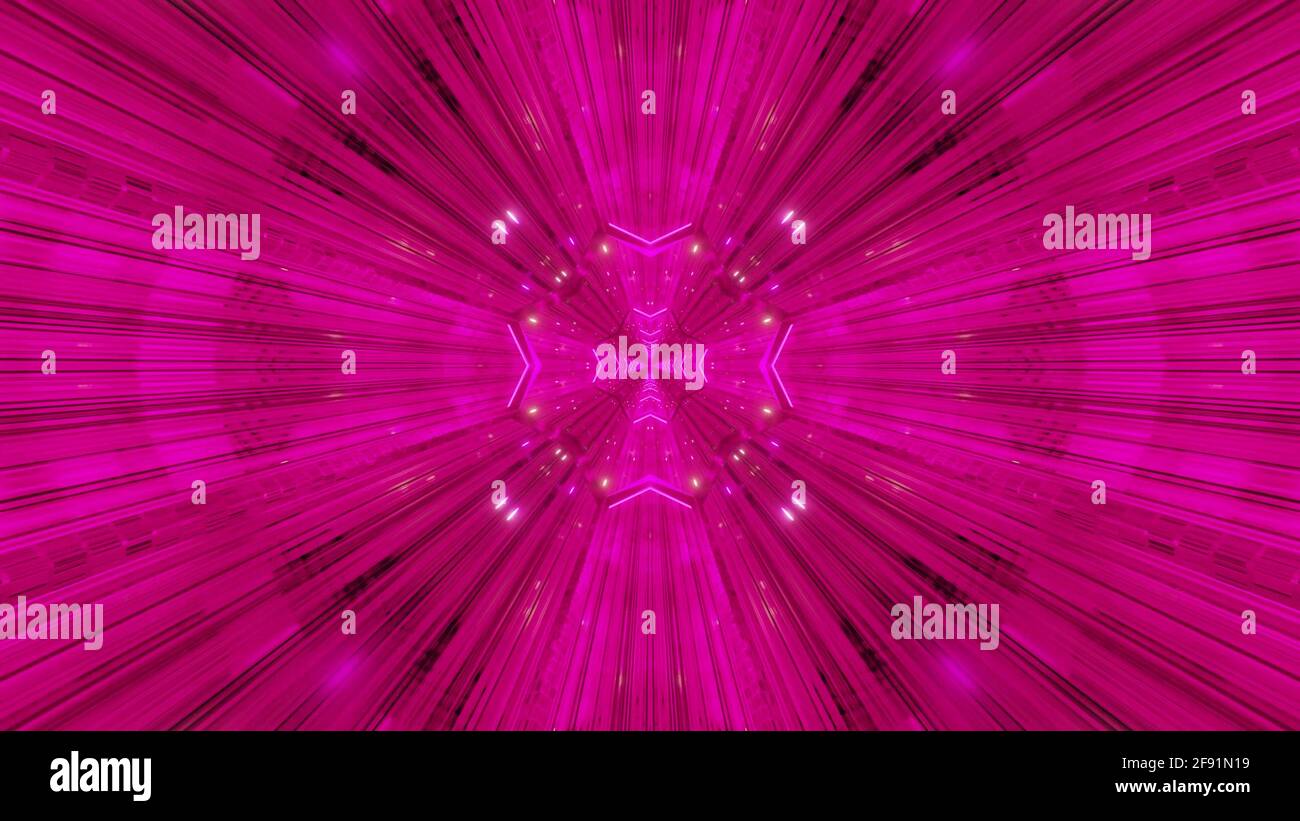 3D rendering of futuristic bright neon crimson fractal cross shaped ...