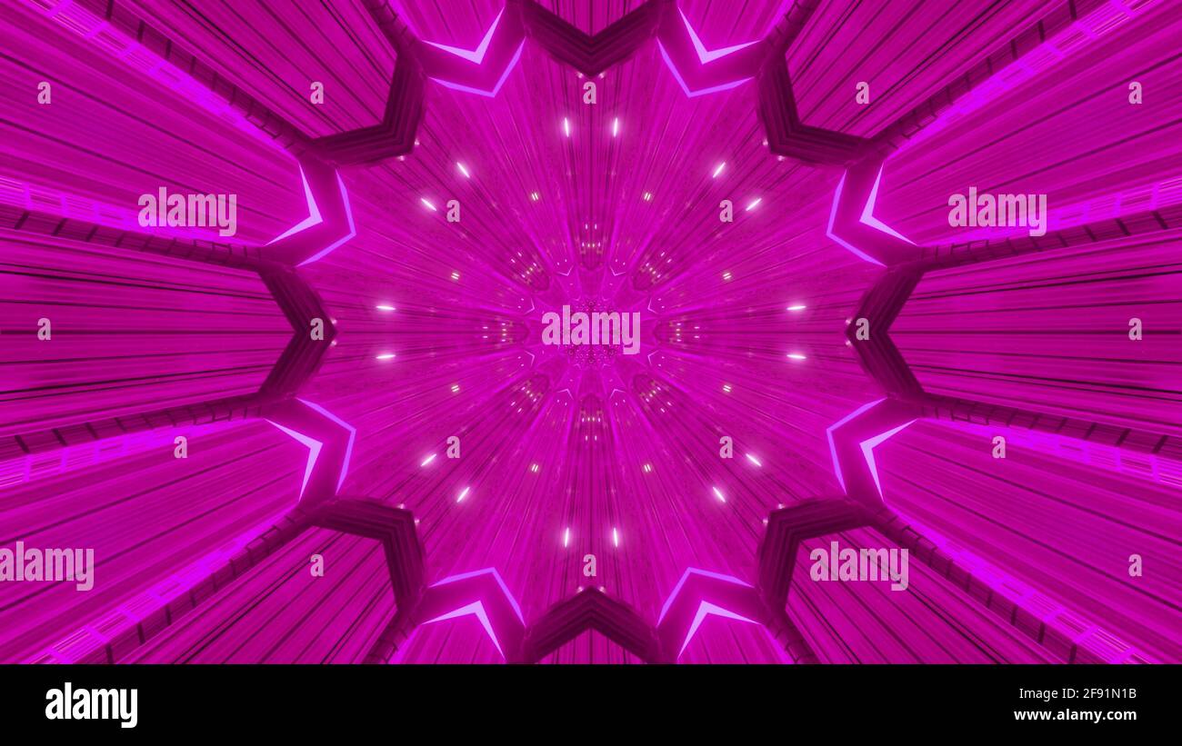 3D rendering of futuristic bright neon crimson fractal flower shaped ...