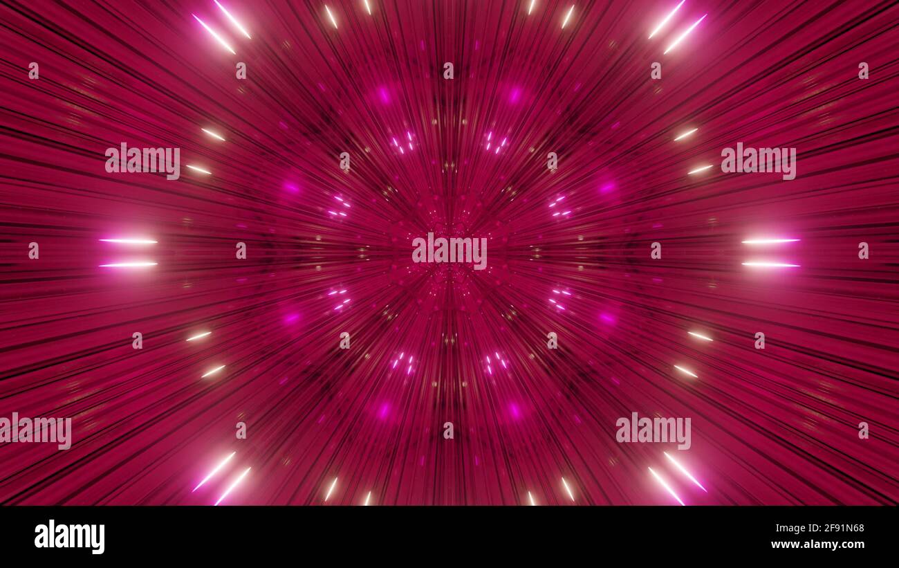 3D rendering of futuristic bright neon crimson fractal star shaped ...