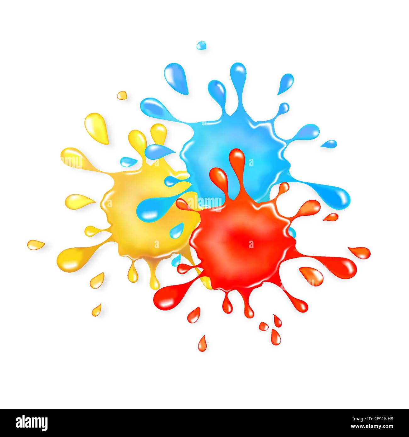 Glitter goo splash. Red, yellow and blue slime sparkles. Realistic 3d glossy drops and blots ...