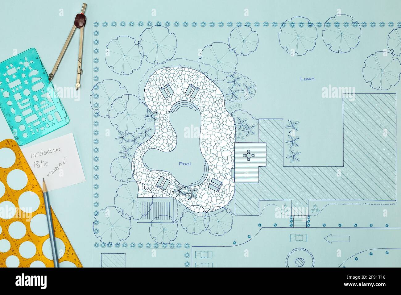 Blueprint Landscape architect design backyard plan for villa Stock ...