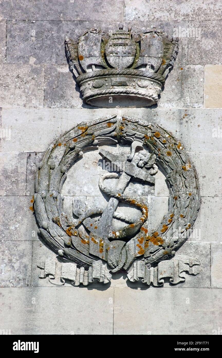 Anchor crest carved onto the Portsmouth Naval Memorial commemorating ...