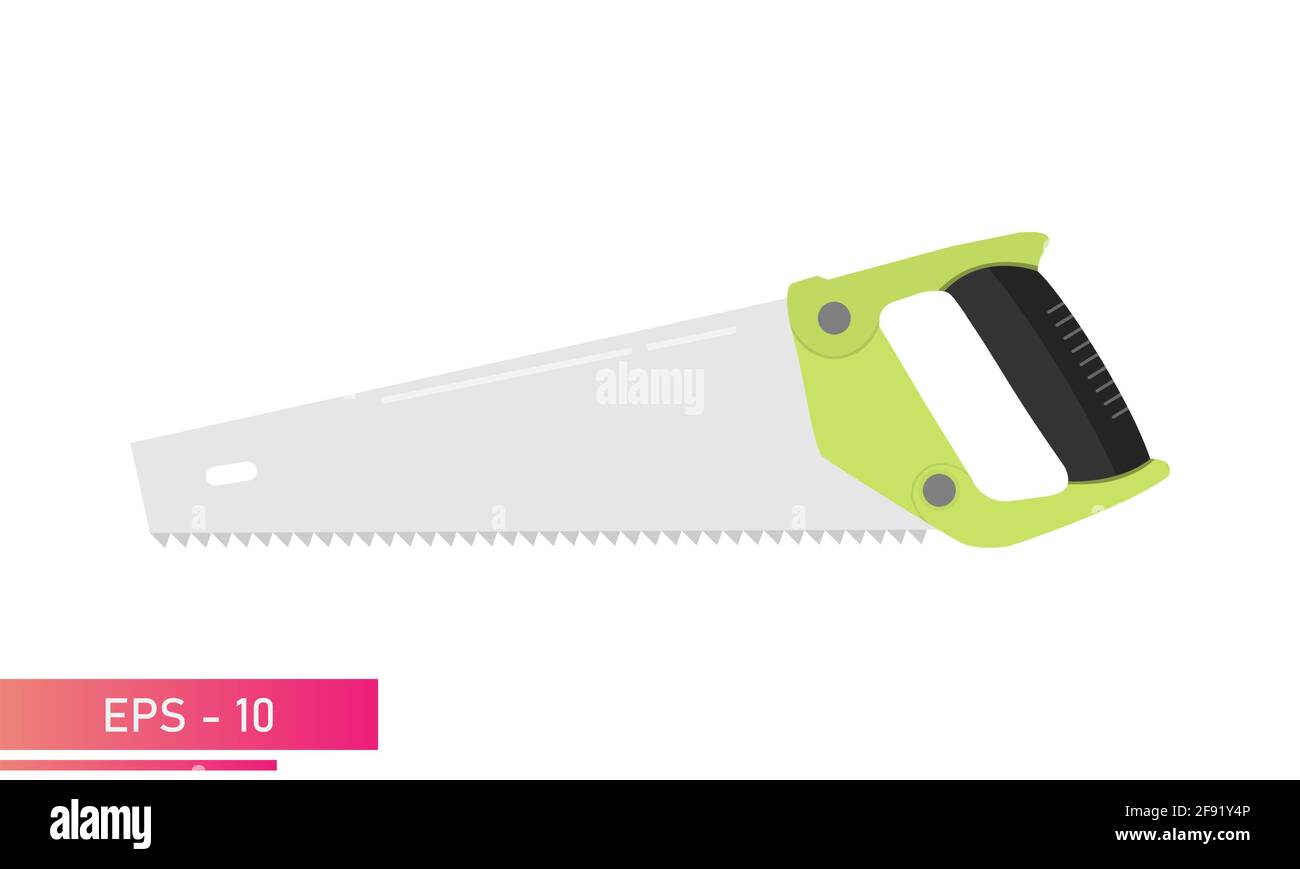 A large, comfortable wood saw with a green handle. Realistic design. On ...