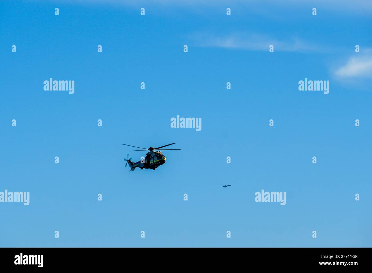Sheriff Helicopter Hovering on a Beautiful Sky Background. Sheriff ...