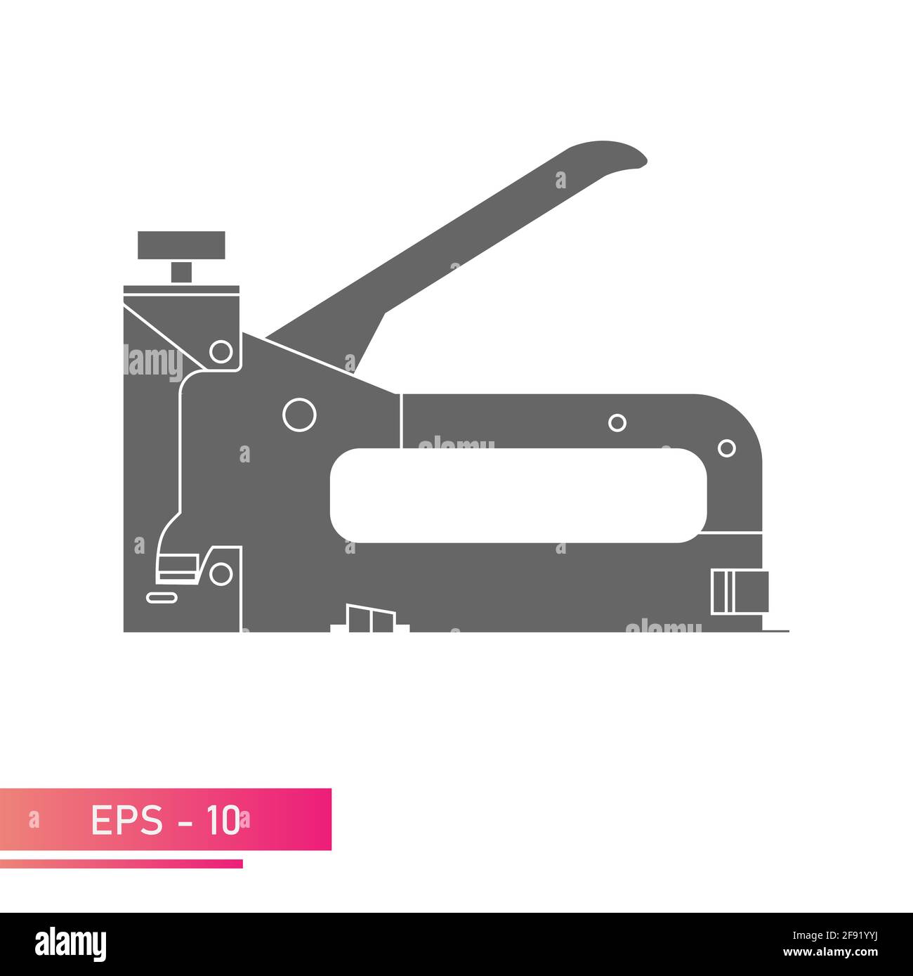 Construction stapler in a metal case. Solid design. On a white ...