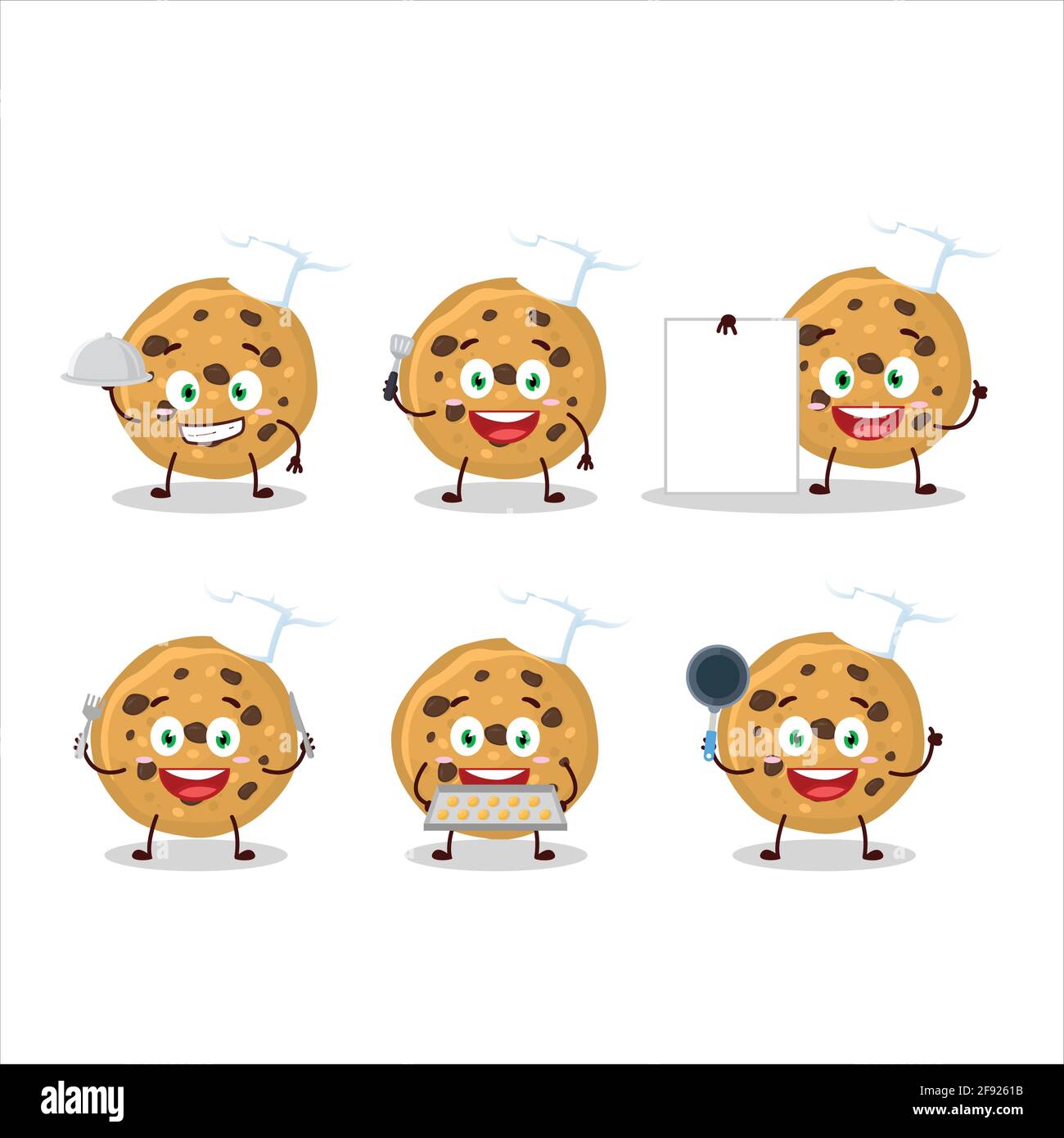 Cartoon character of biscuit with various chef emoticons. Vector ...