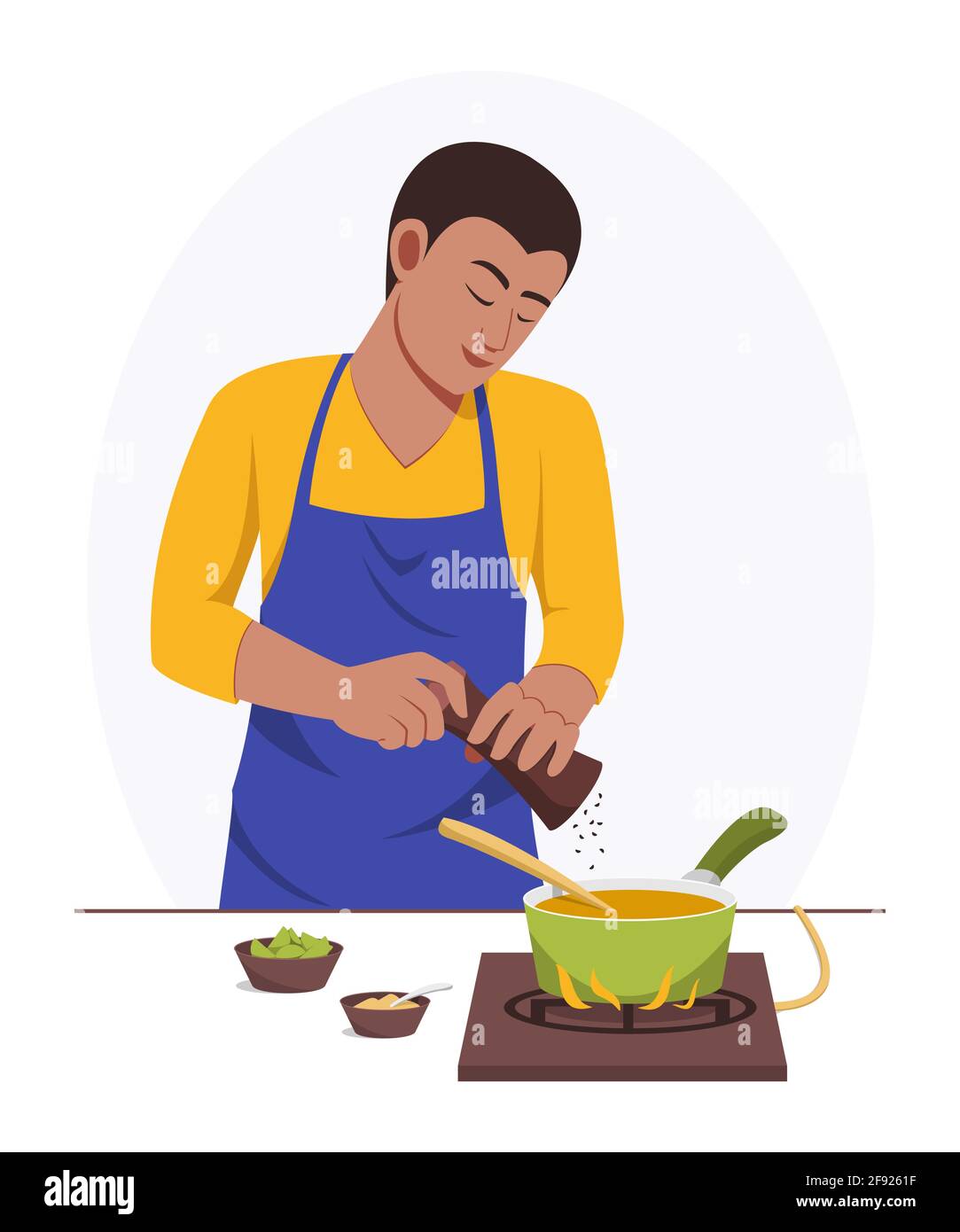 Young happy man cooking Stock Vector Images - Alamy