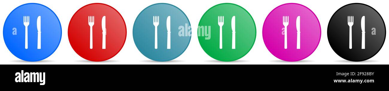 Eat vector icons, set of circle gradient buttons in 6 colors options ...