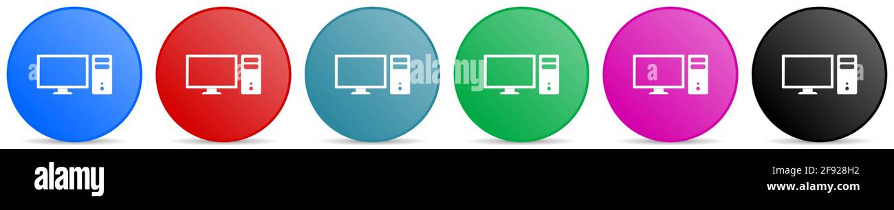 Computer, monitor, screen, pc vector icons, set of circle gradient ...