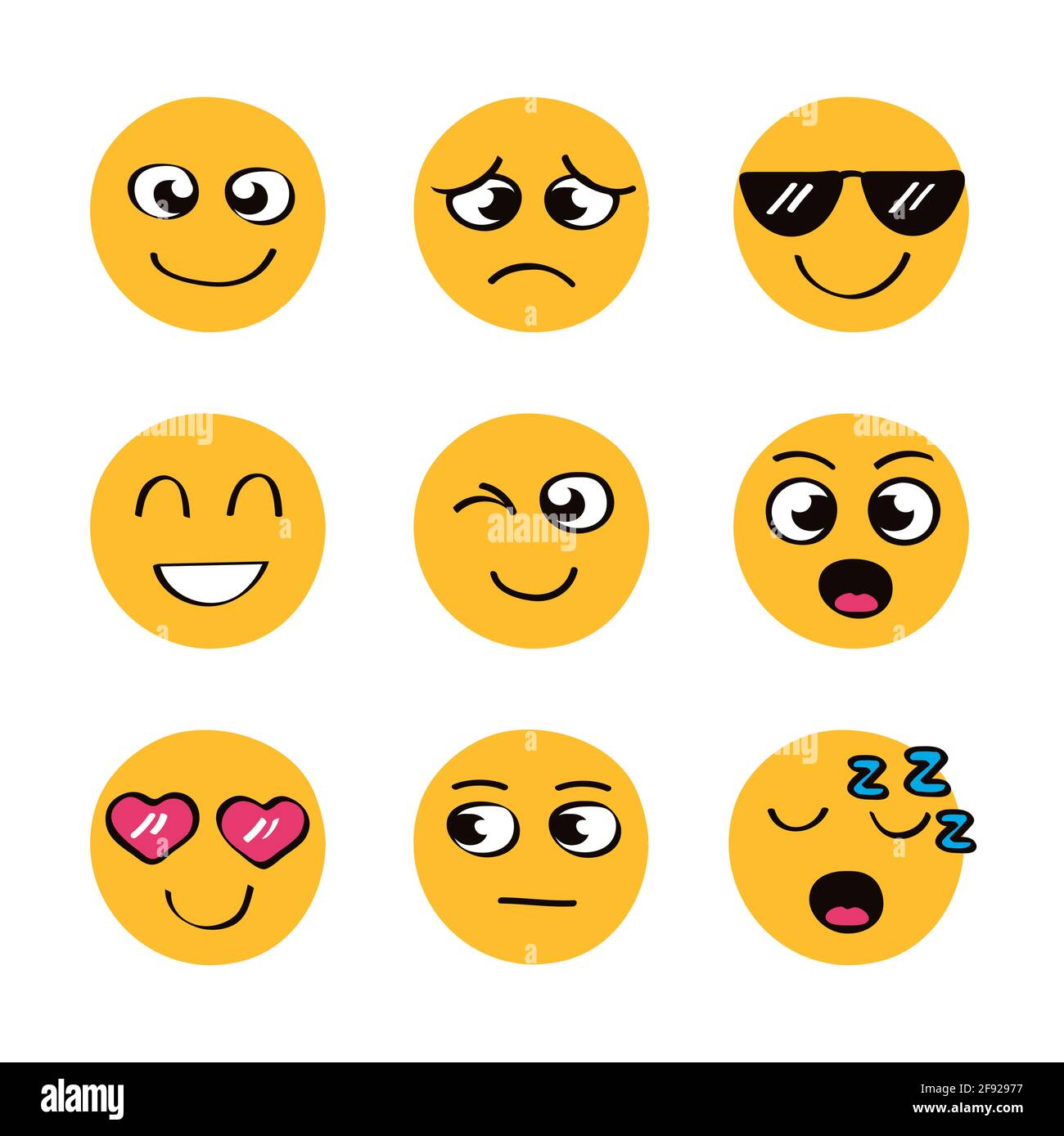 nine emojis set expressions icons Stock Vector Image & Art - Alamy