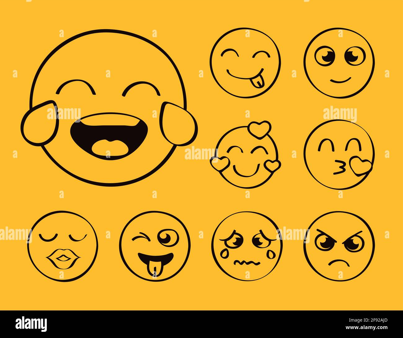 nine emojis set expressions faces Stock Vector Image & Art - Alamy