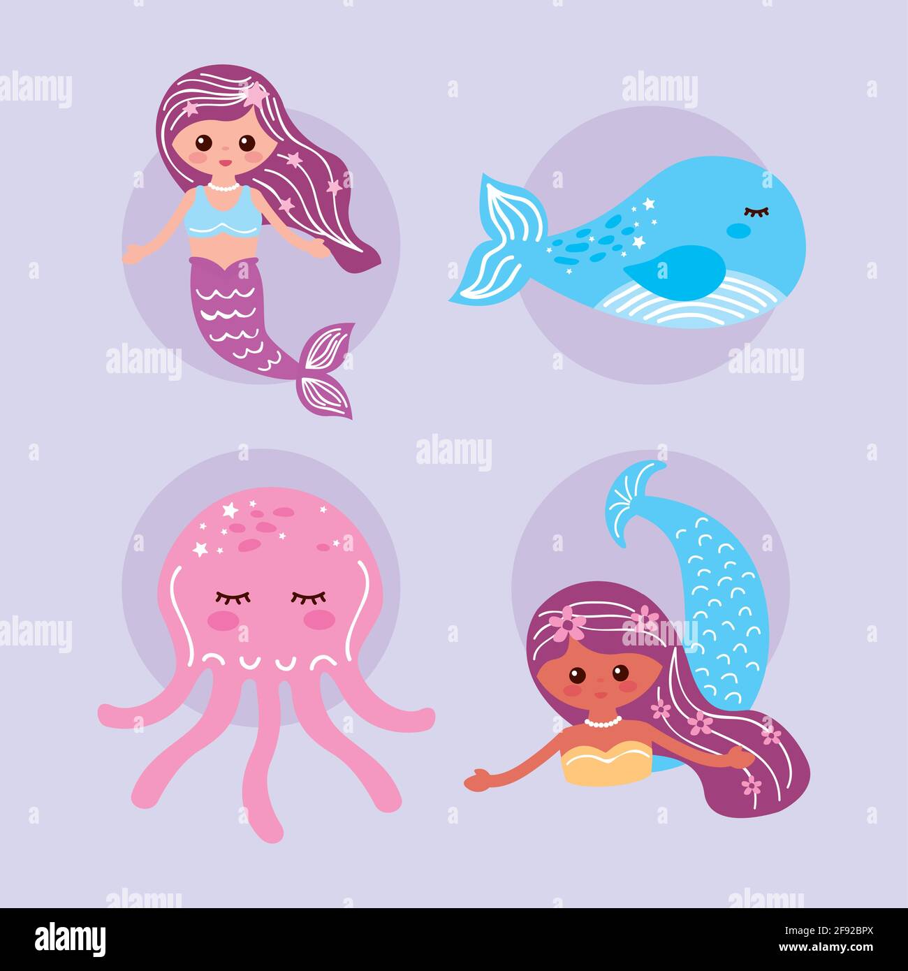 four cute mermaids set icons Stock Vector Image & Art - Alamy