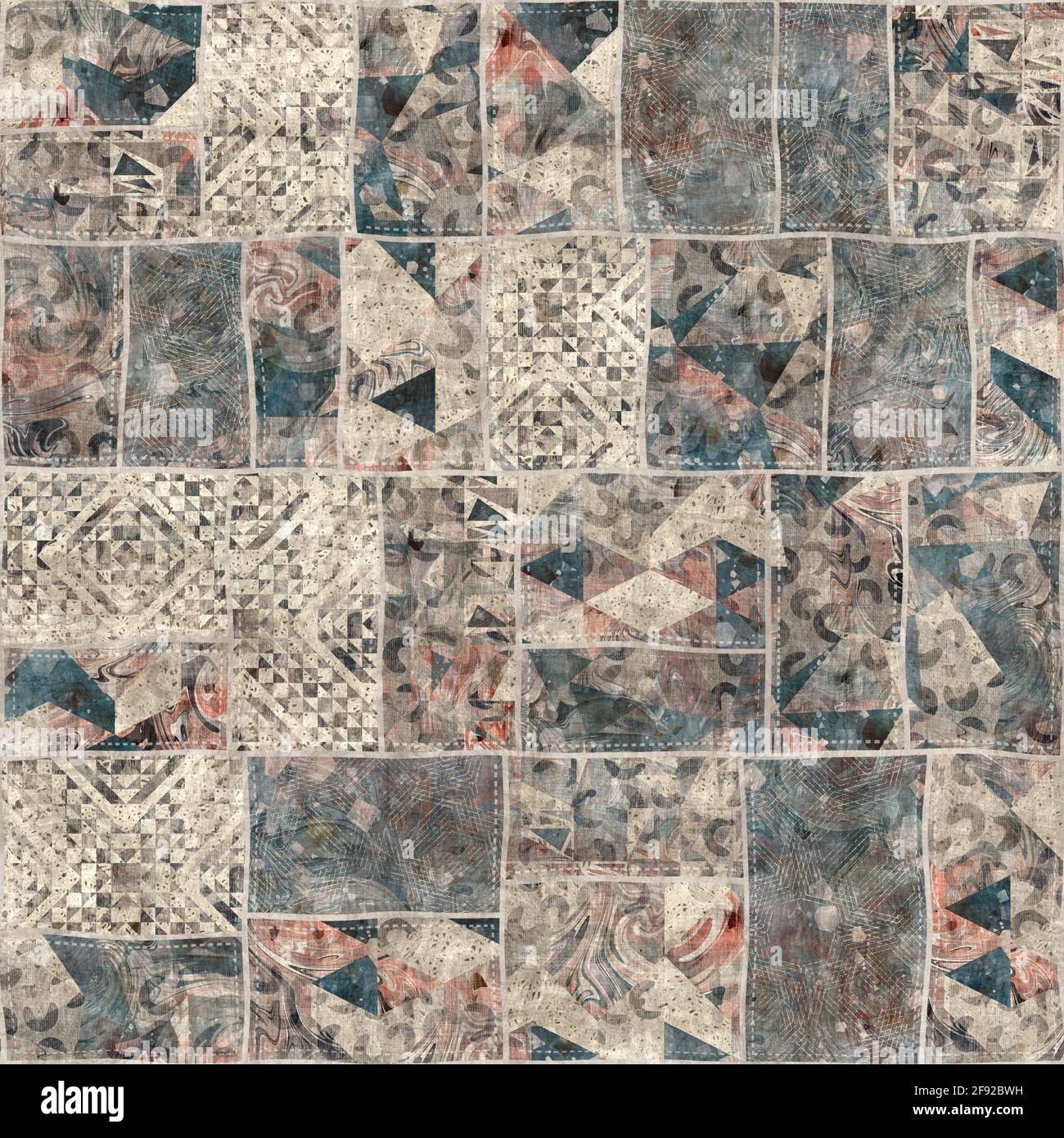 Seamless patchwork collage mix quilt pattern print Stock Photo - Alamy