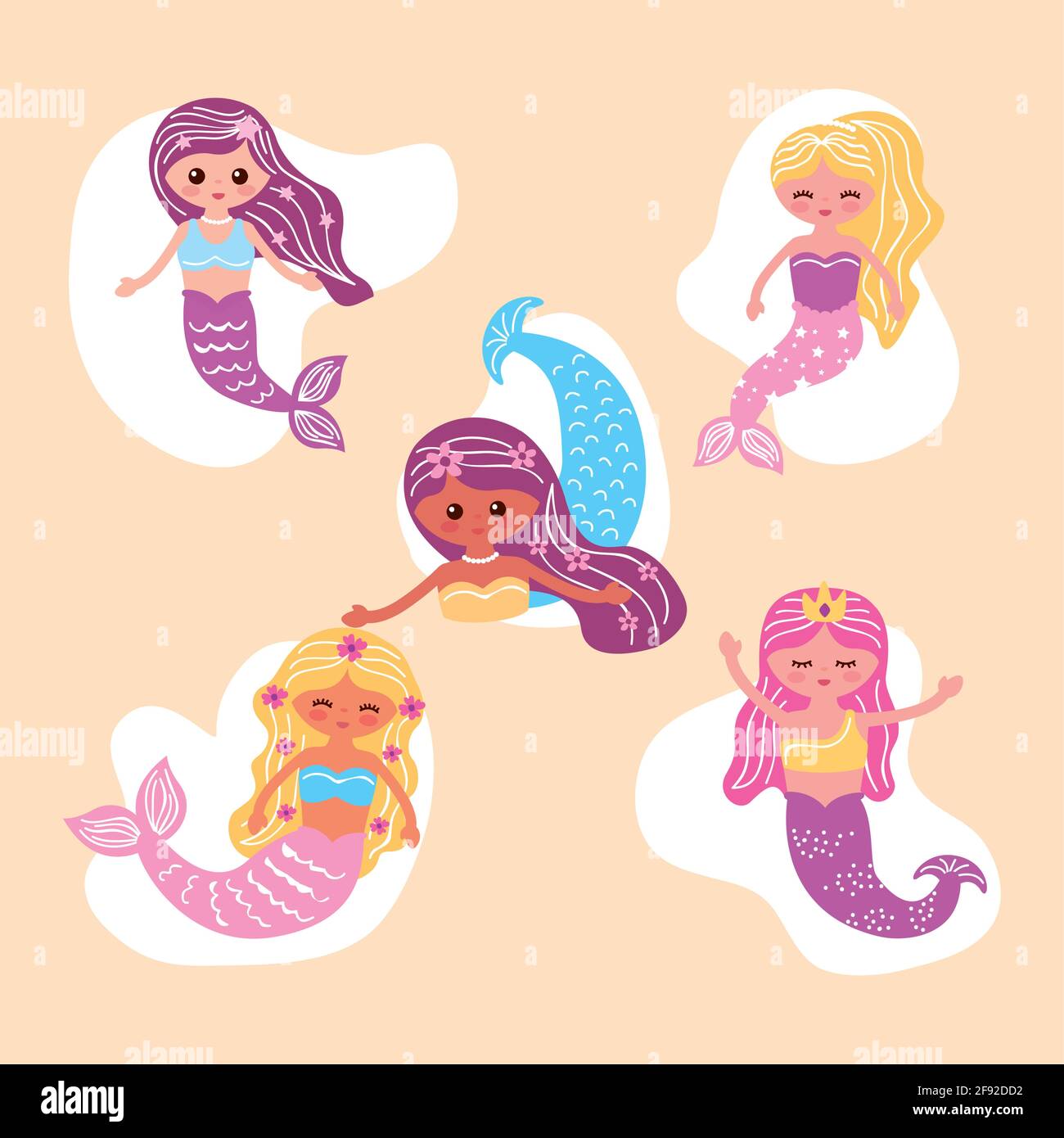 cute mermaids set five icons Stock Vector Image & Art - Alamy