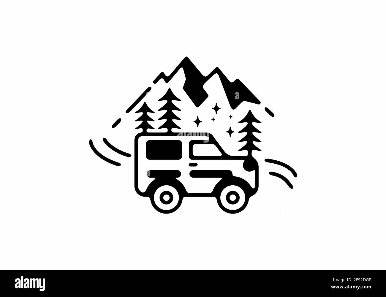 Black line art illustration of driving in mountain design Stock Vector ...