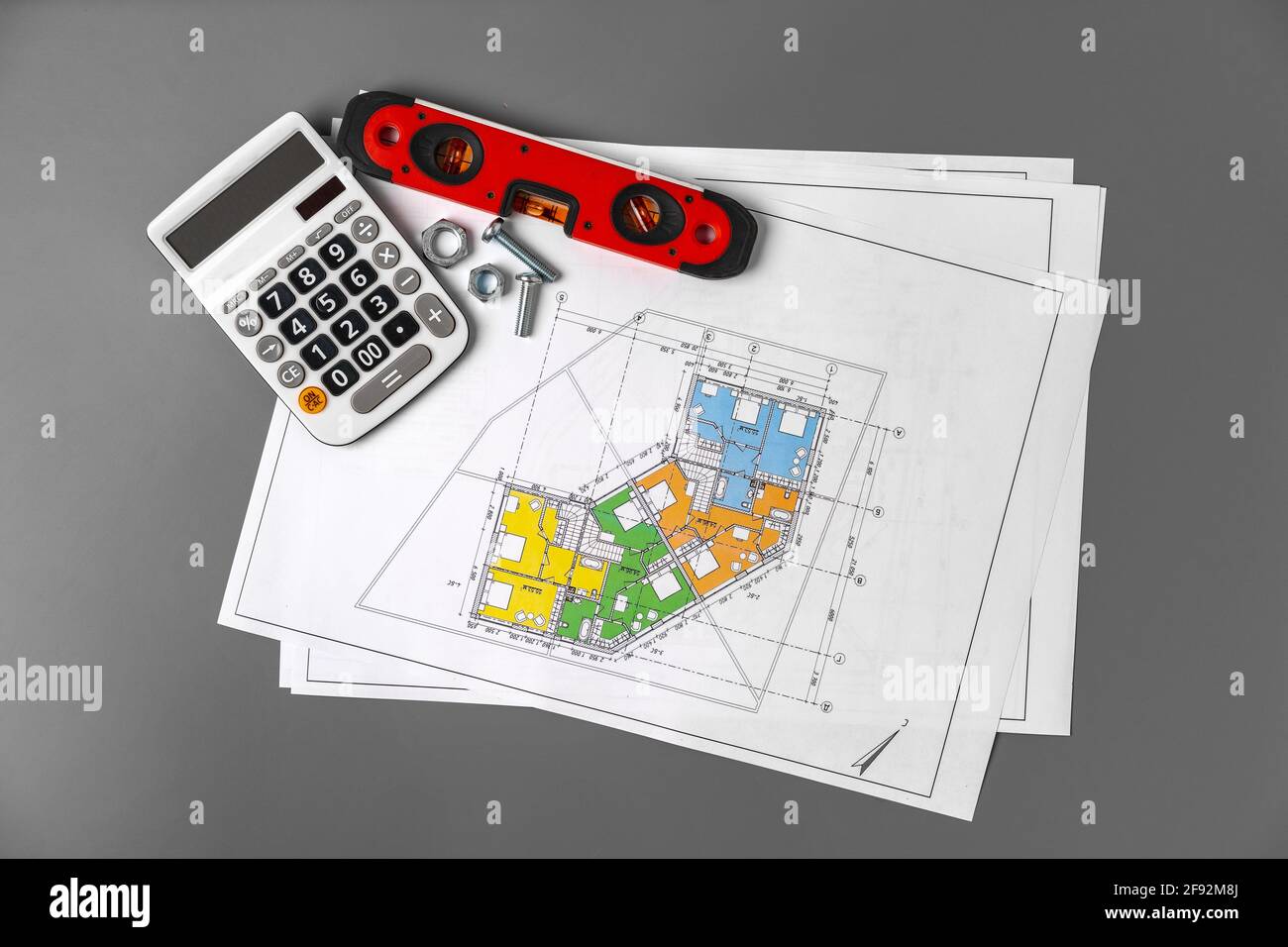 Architectural construction plans paper on table close up Stock Photo ...