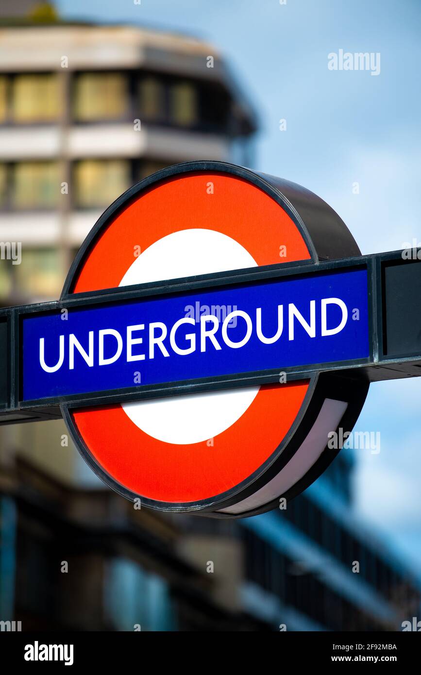The famous iconic London Underground tube station sign. The sign ...