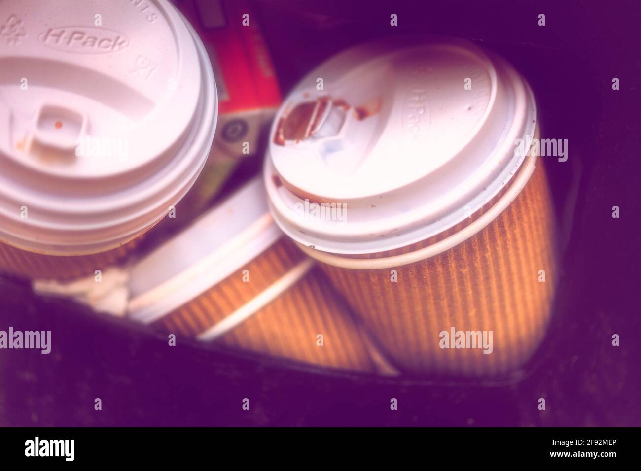 Found still life of discarded drinks containers, symbolising waste ...