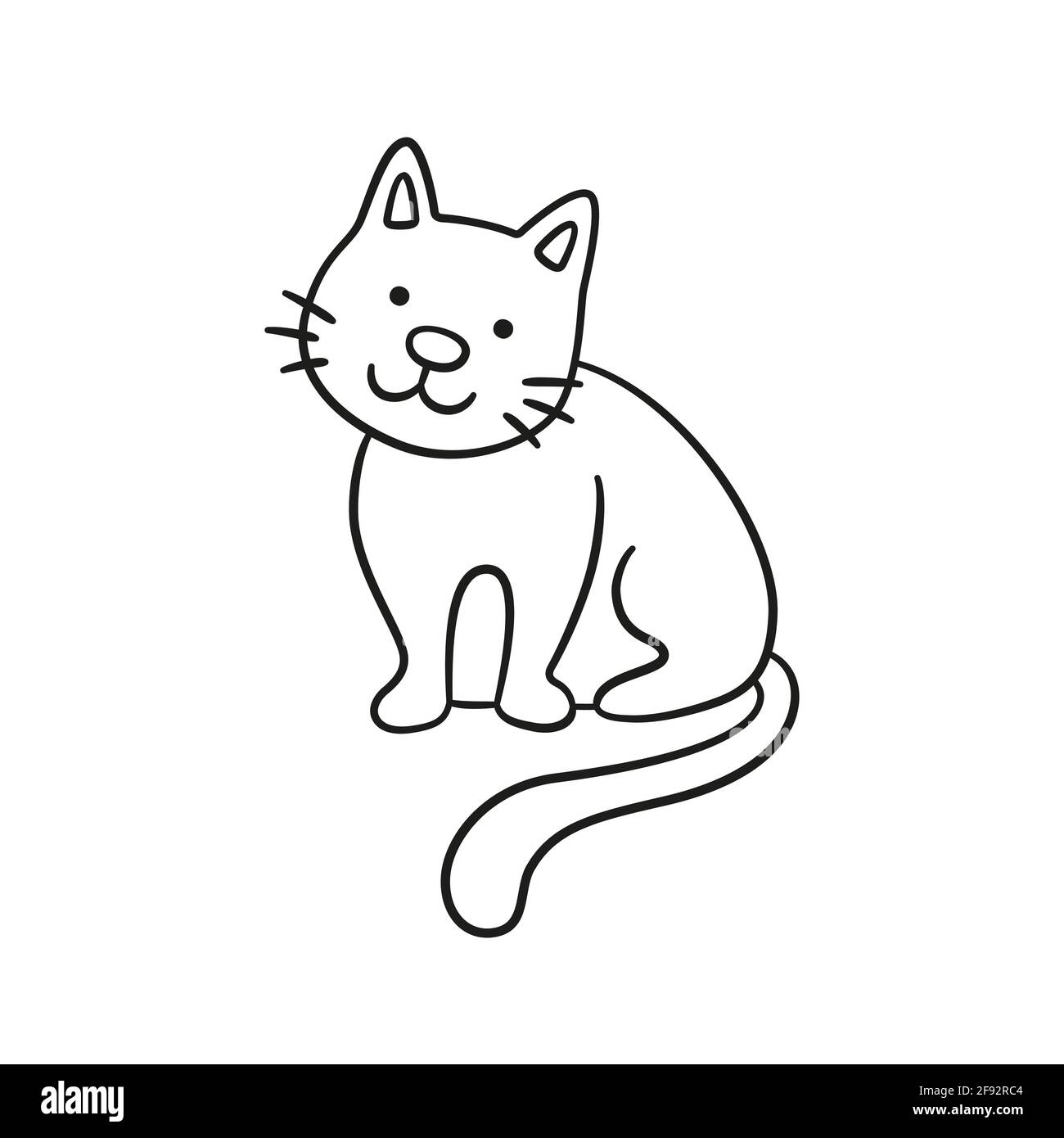 Cute hand drawn white cat. Kitty doodle icon. Hand drawn isolated ...