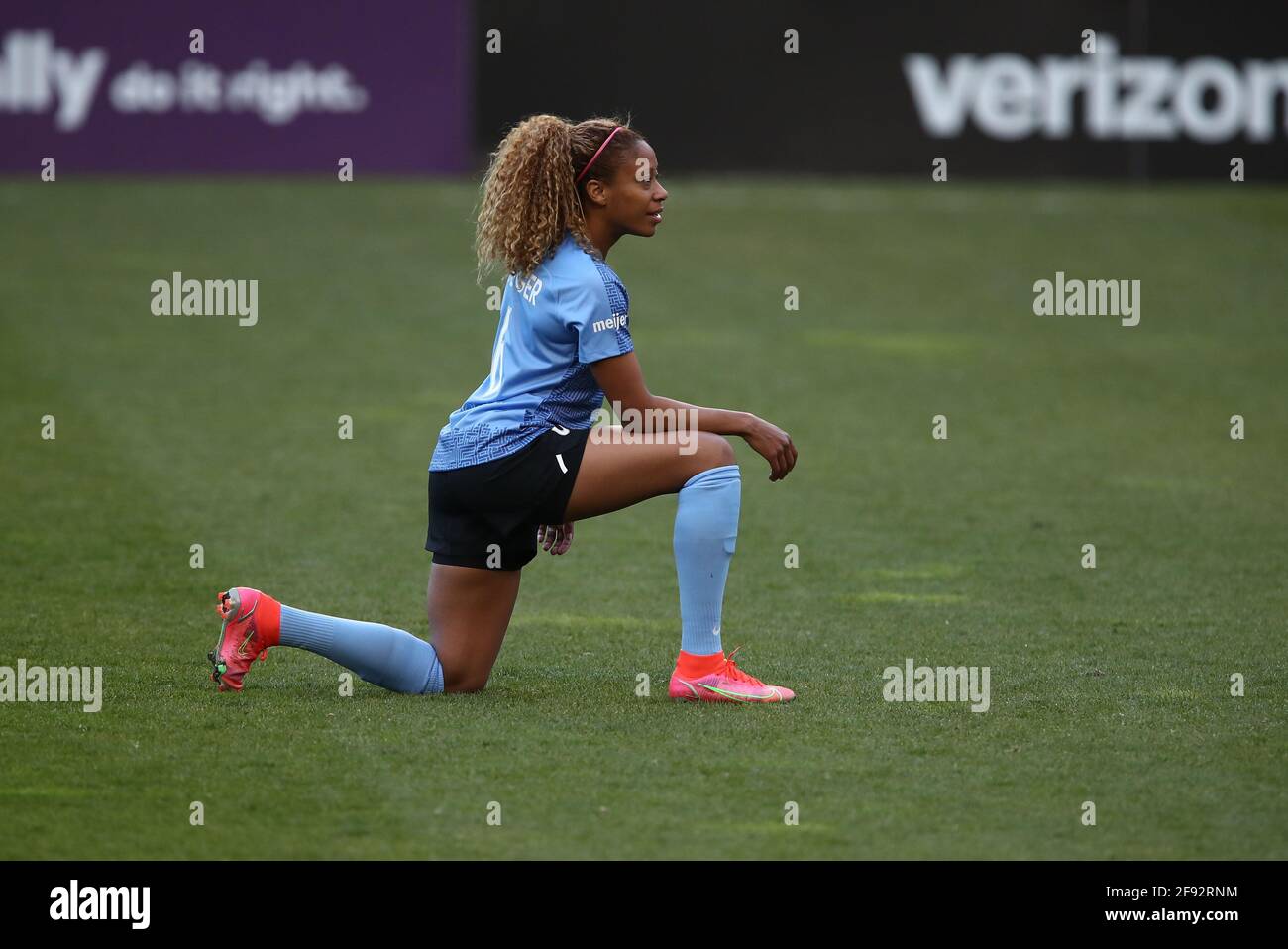 Chicago Red Stars defender Casey Krueger (6) kneels during a NWSL match ...