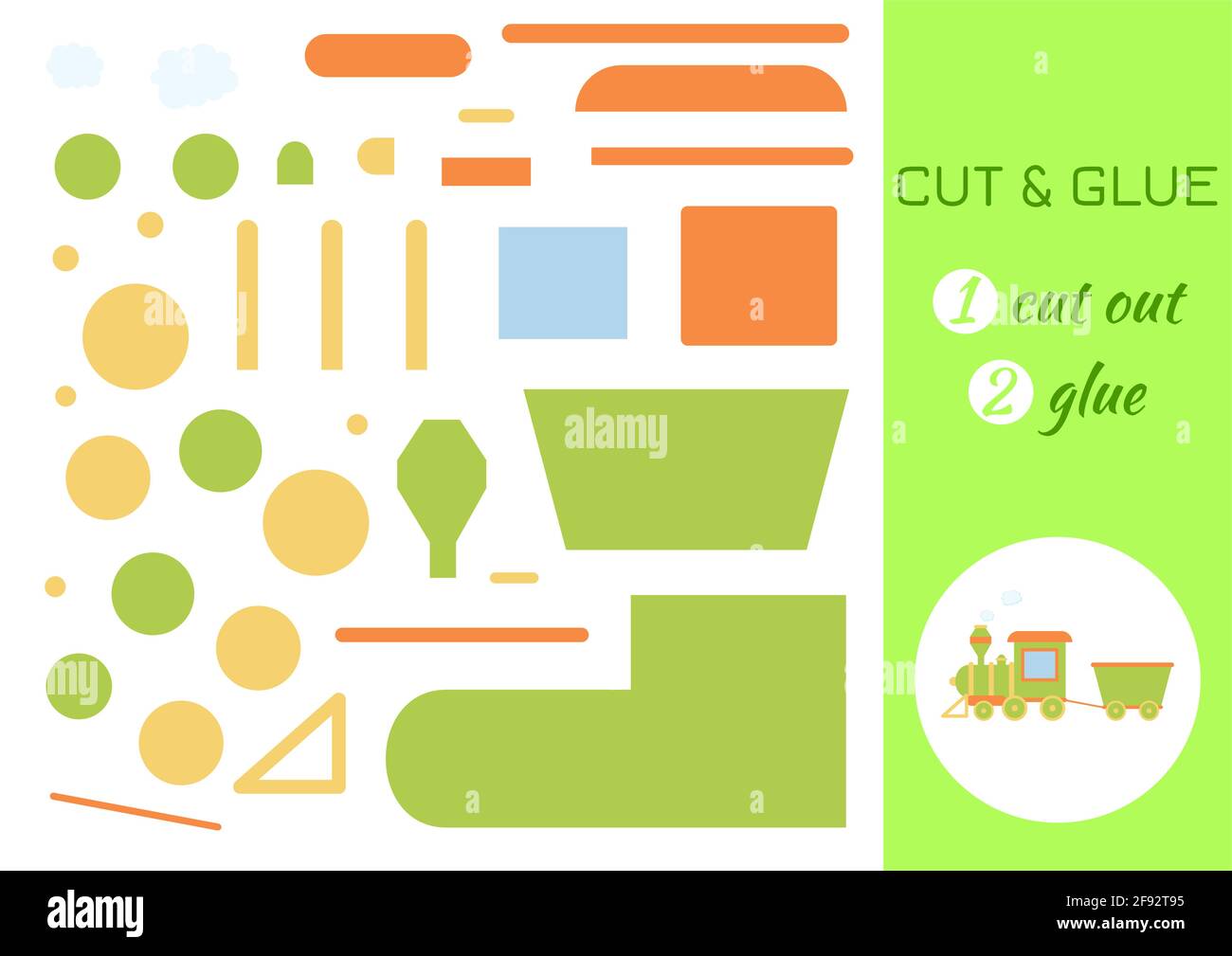 Cut and glue paper cartoon green train. Cut and paste craft activity ...