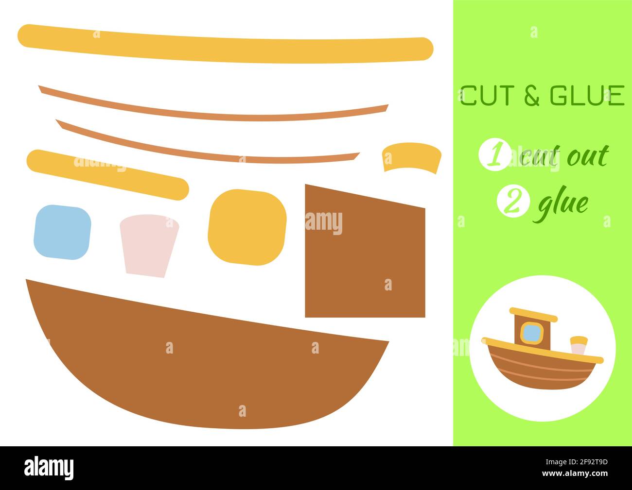 Cut and glue paper cartoon brown ship. Cut and paste craft activity ...