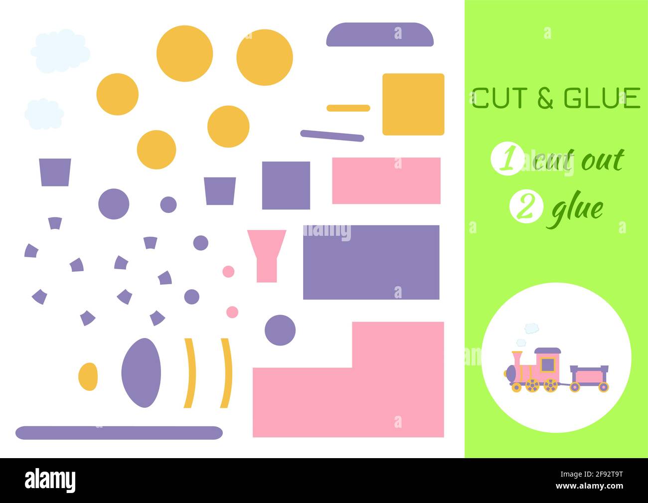 Cut and glue paper cartoon pink train. Cut and paste craft activity ...