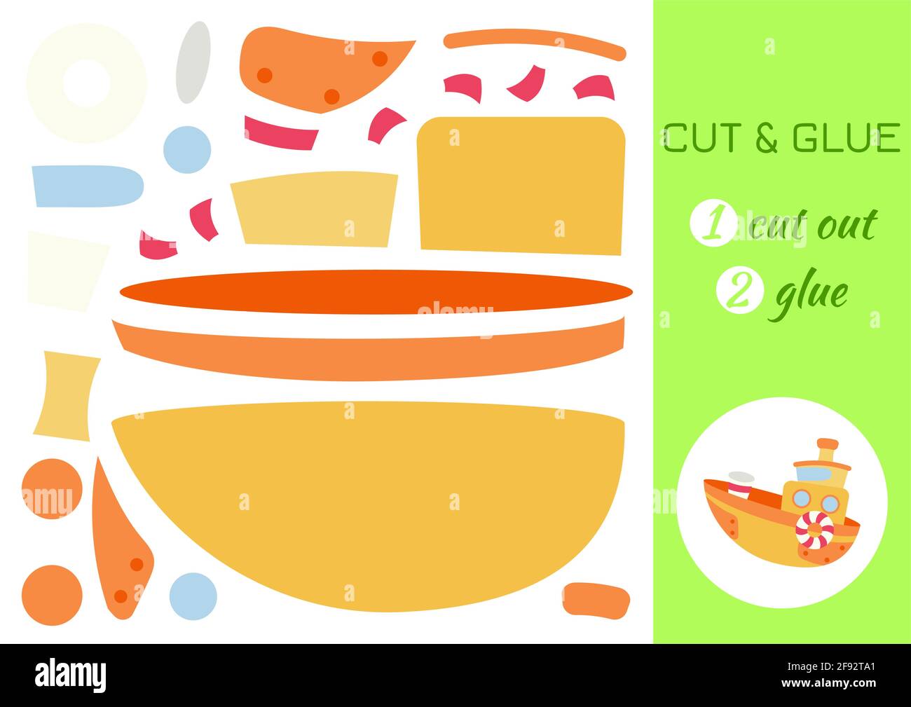Cut and glue paper cartoon yellow ship. Cut and paste craft activity ...