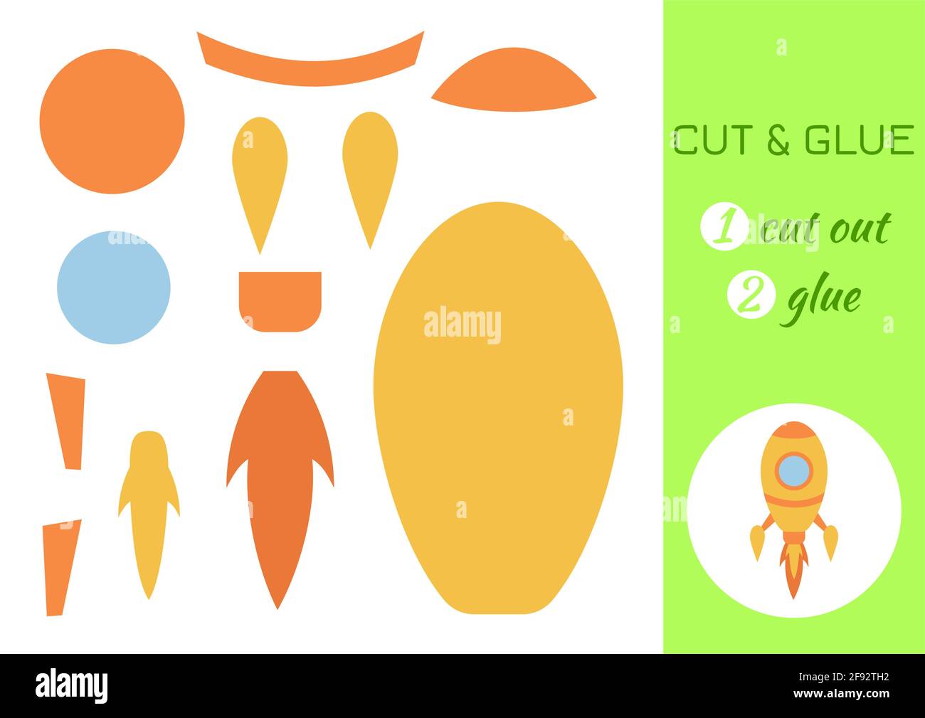 Cut and glue paper cartoon yellow rocket. Cut and paste craft activity ...