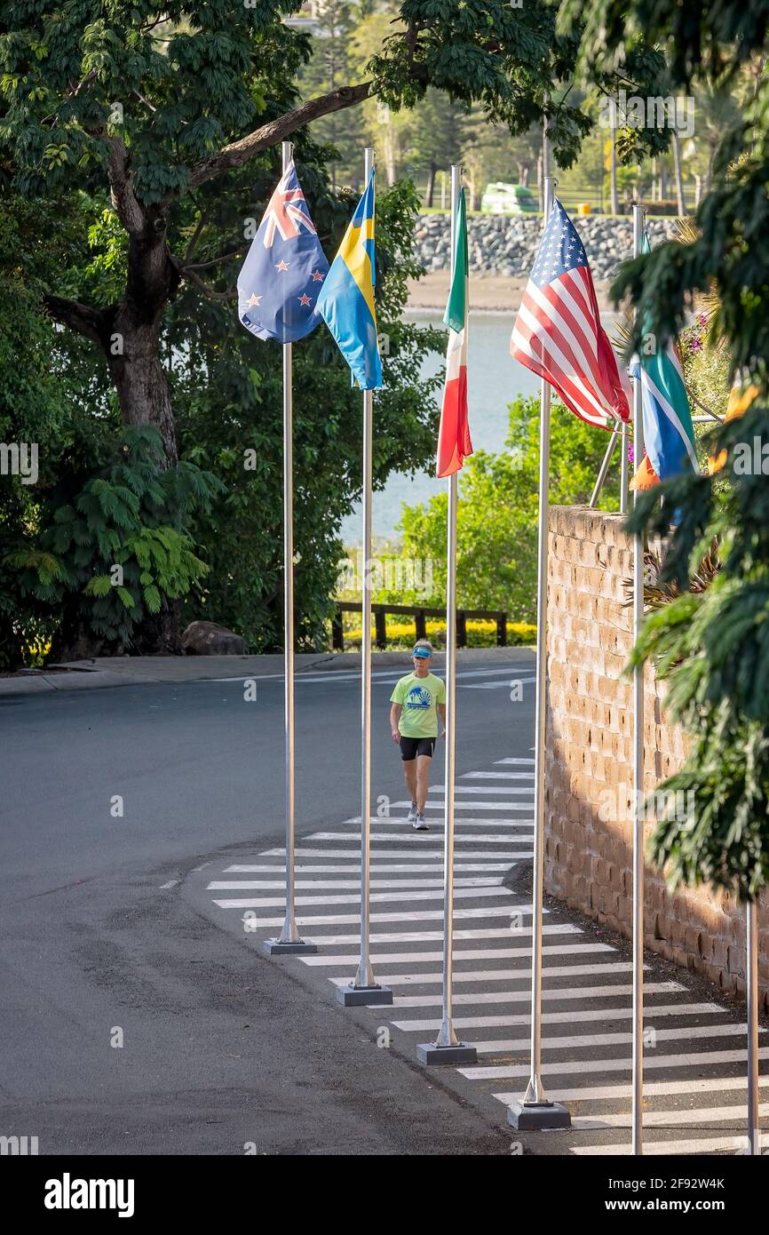 Airlie Beach, Queensland, Australia - April 2021: Person walking along ...