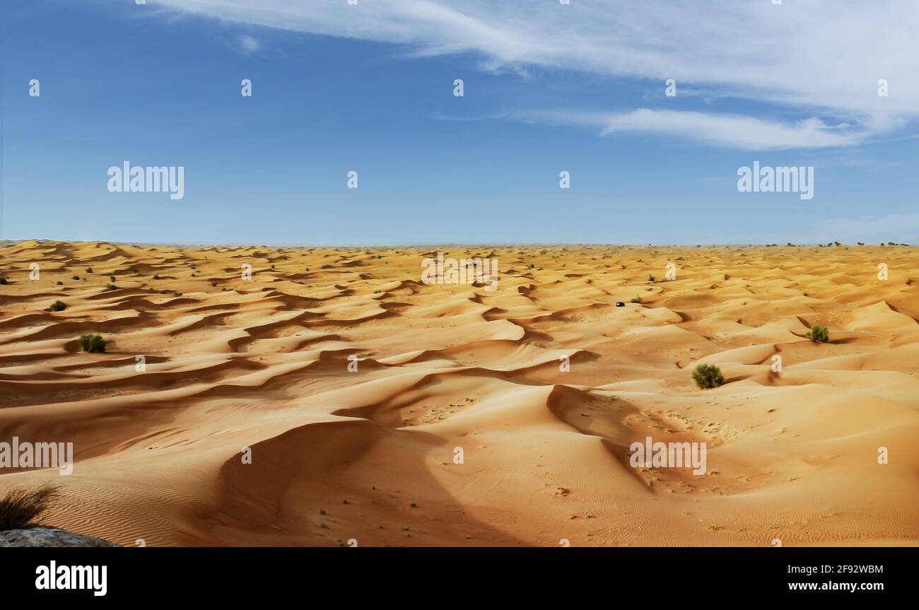 Sand dunes and blue sky. Desert landscape in Dubai, UAE Stock Photo - Alamy