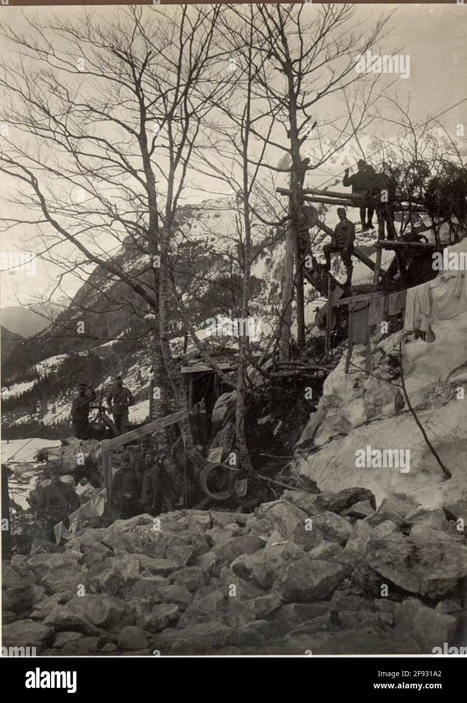 Machine gun position on the shoulder of the little pal against the ...