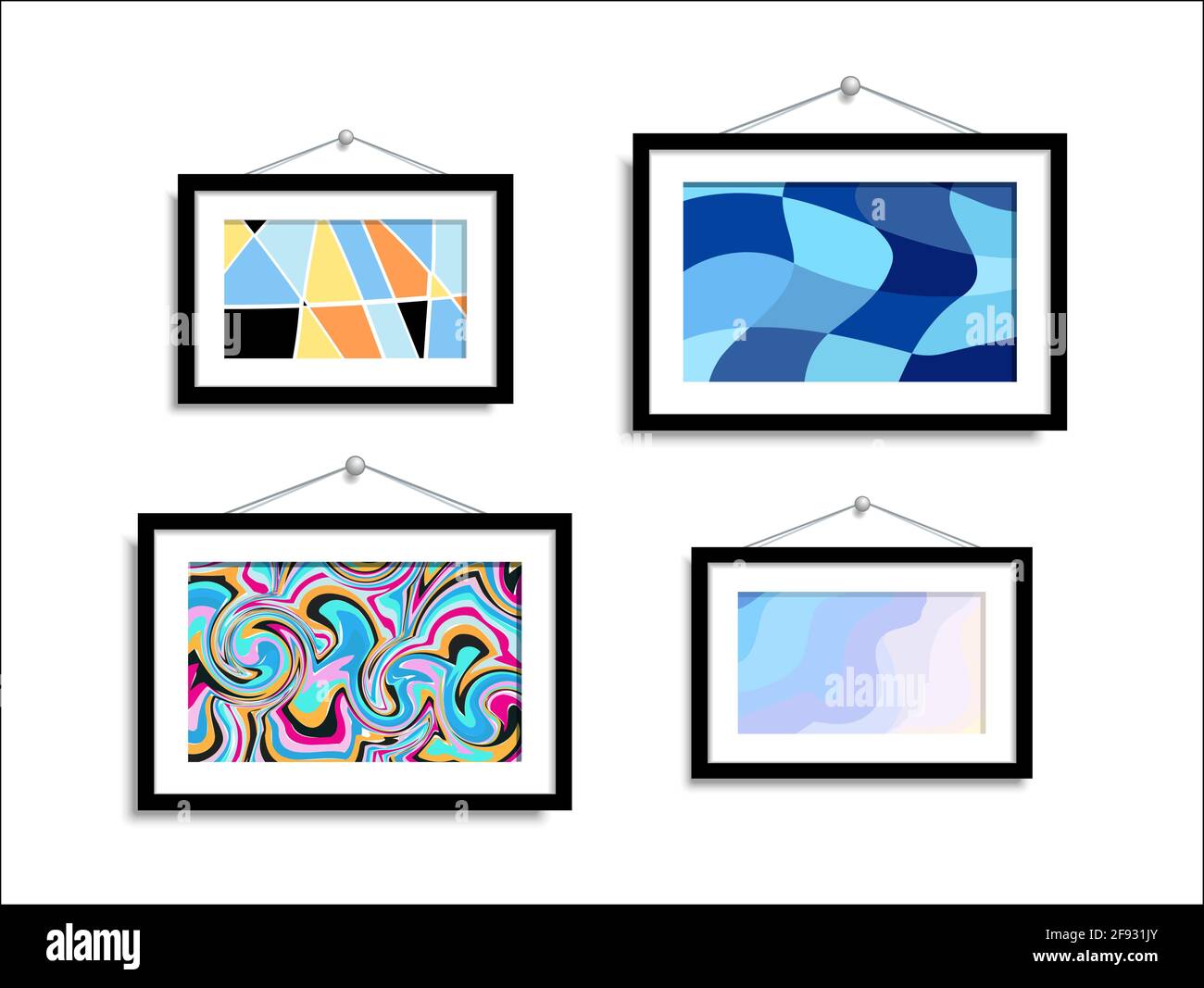 Abstract picture hang on the wall. Abstract art in a gallery on a white ...