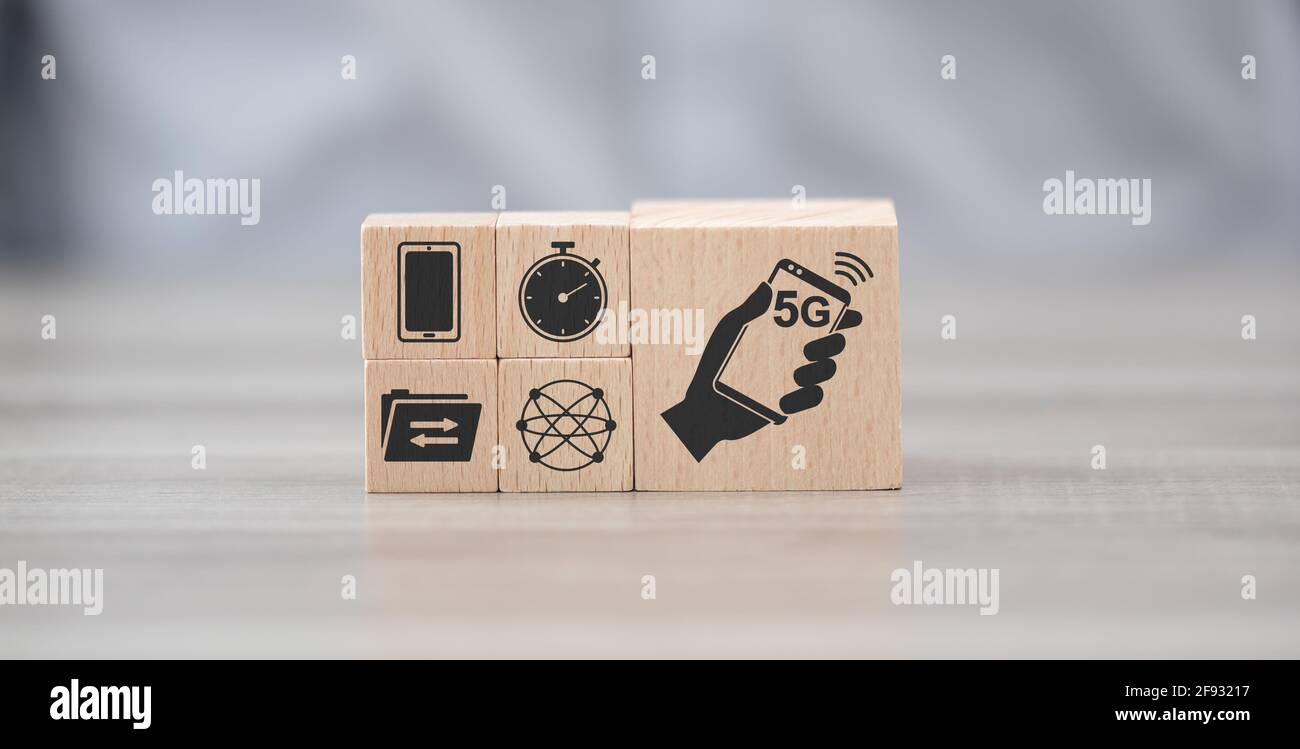 Wooden blocks with symbol of 5g concept Stock Photo - Alamy