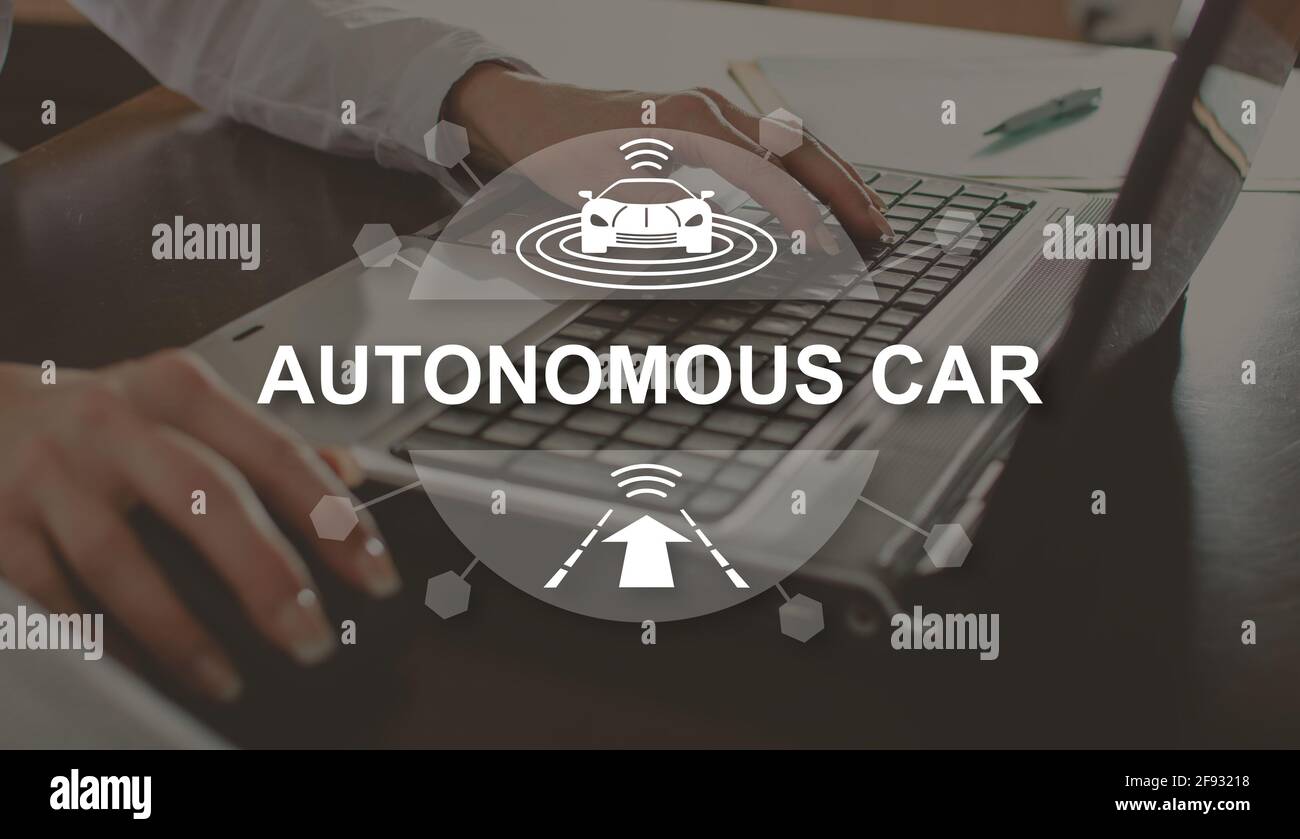 Autonomous car concept illustrated by a picture on background Stock ...